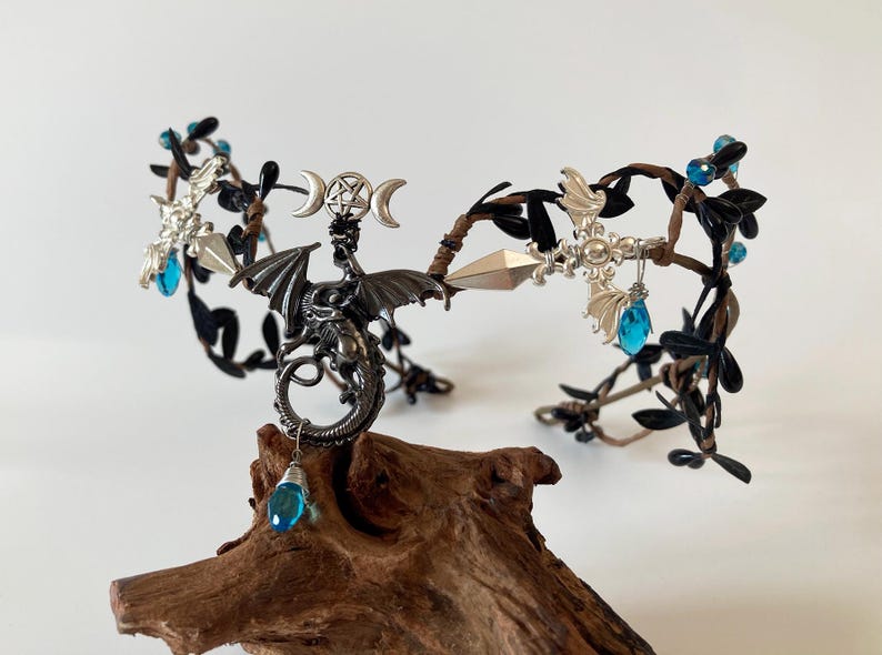 Elven Dragon Crown Moon Rune Sword Headpiece Blue Crystal Arcane ...