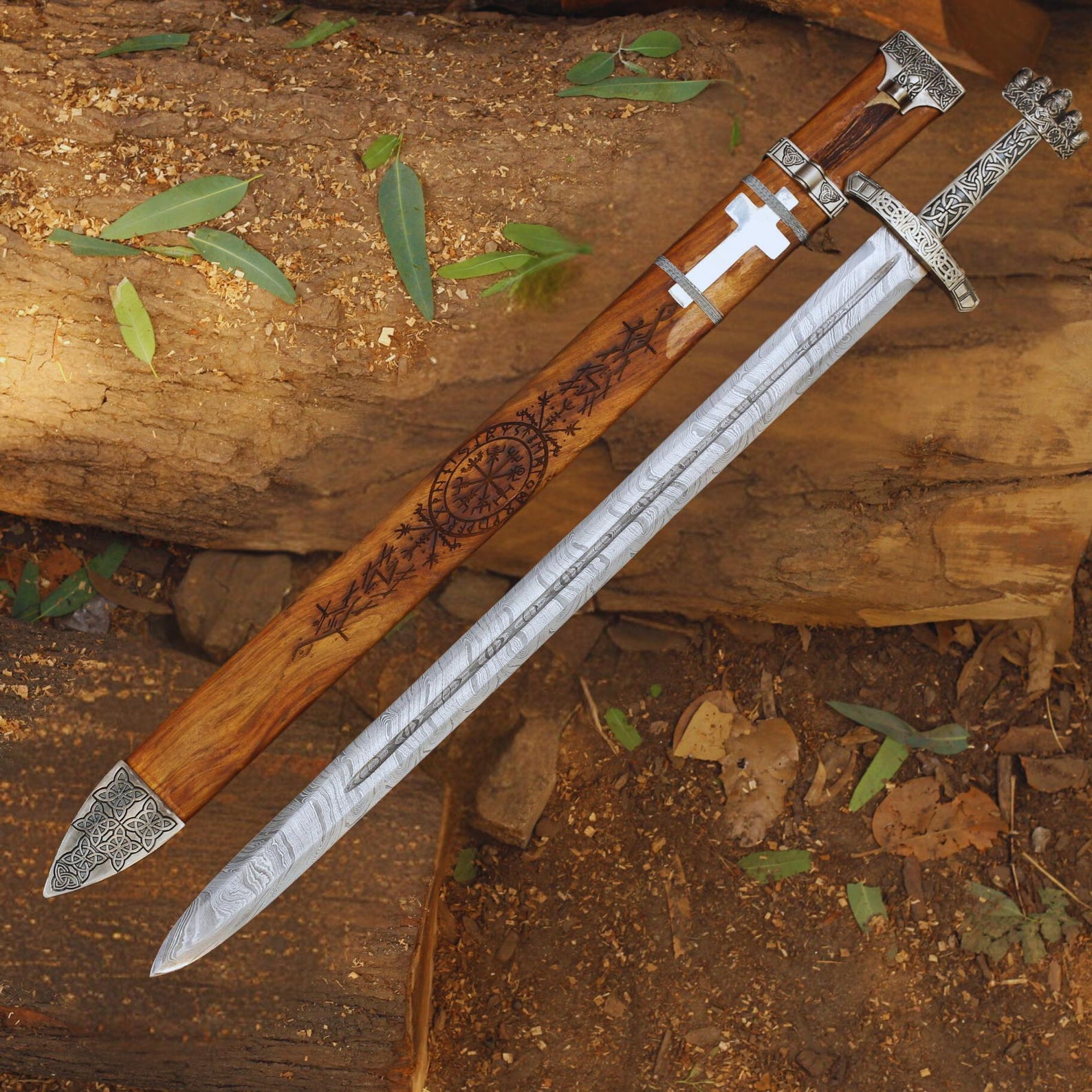 Handmade Castle Keep Viking Sword With Scabbard | Damascus Steel ...
