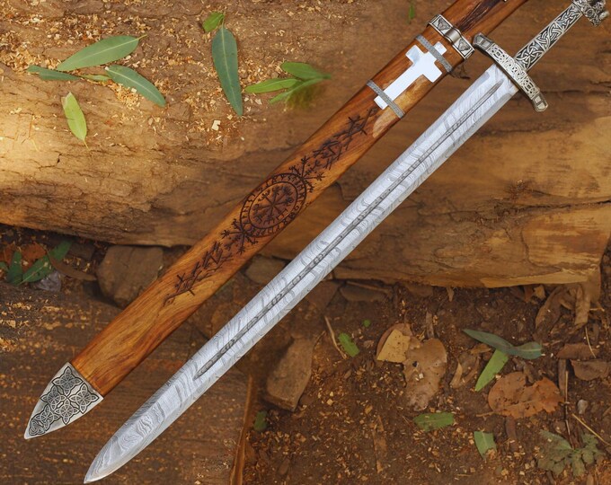 Handmade Castle Keep Viking Sword With Scabbard | Damascus Steel ...