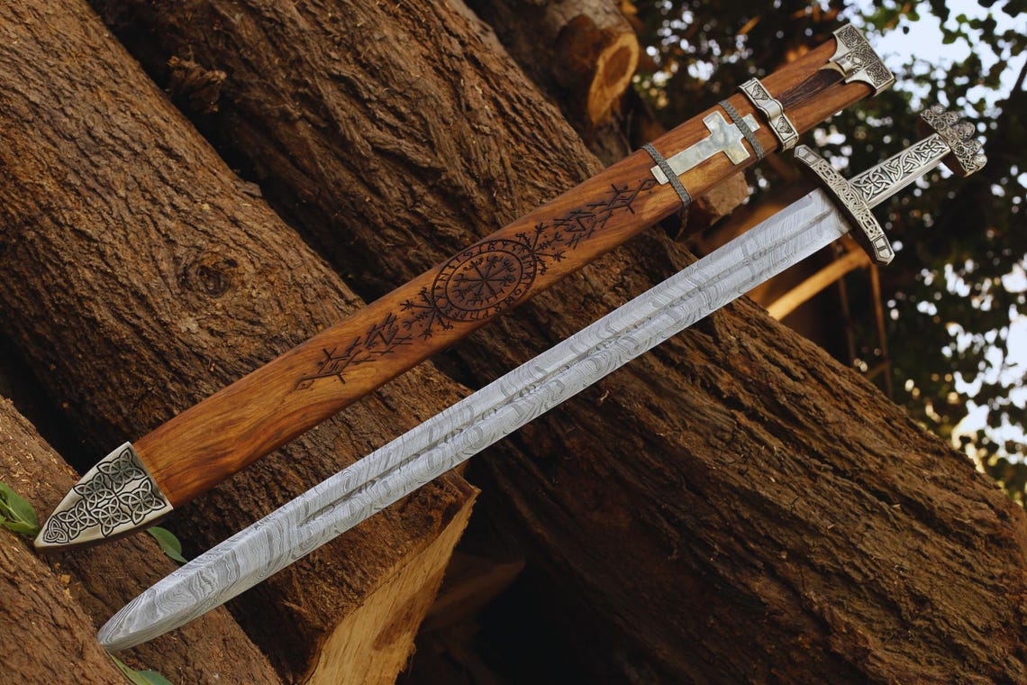 Handmade Castle Keep Viking Sword With Scabbard | Damascus Steel ...