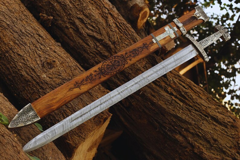 Handmade Castle Keep Viking Sword With Scabbard | Damascus Steel ...