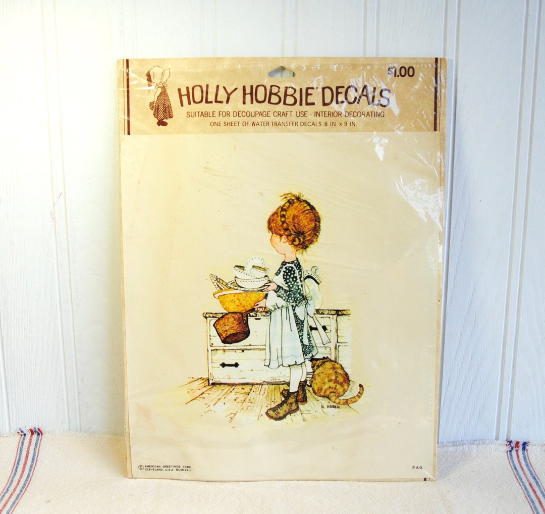 1972 Holly Hobbie Decal, Girl and Cat in the Kitchen, Still in Original ...