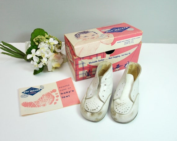 Vintage Wee Walker Leather Baby Shoes - 1960s Nursery… - Gem