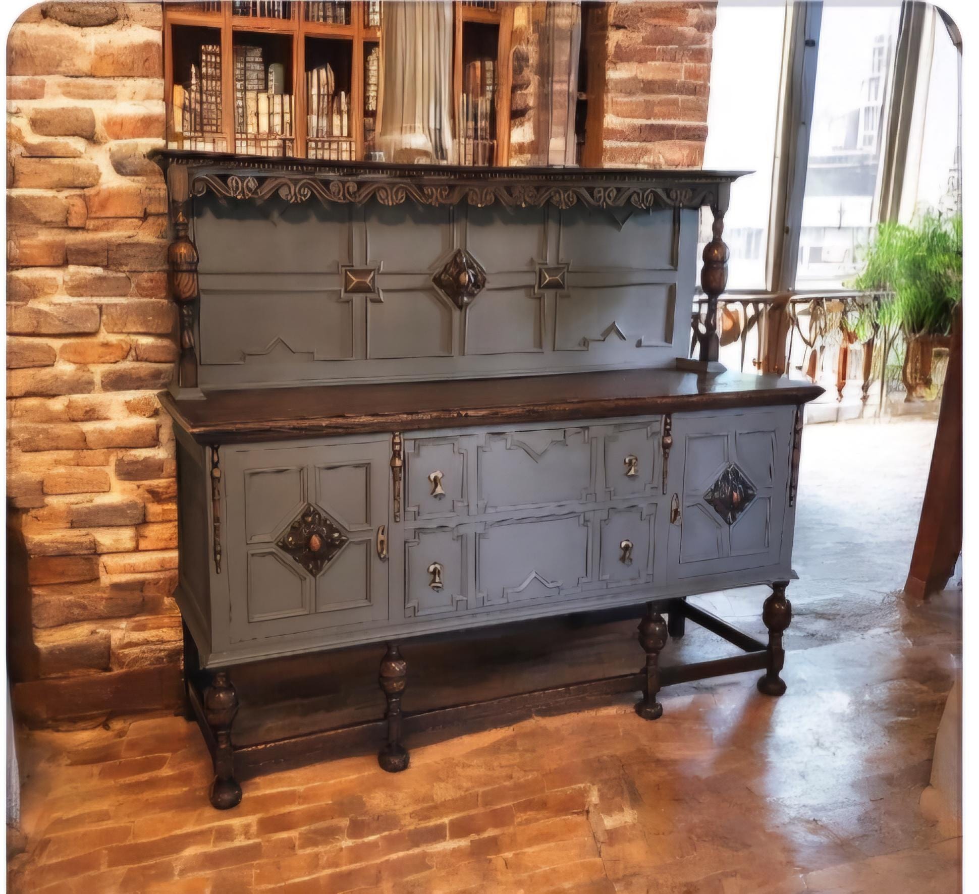 Antique Jacobean Buffet and Hutch - Etsy
