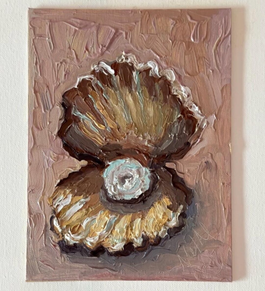 Pink Pearl Inside Seashell Painting Preppy Beachy Decor Original Art ...
