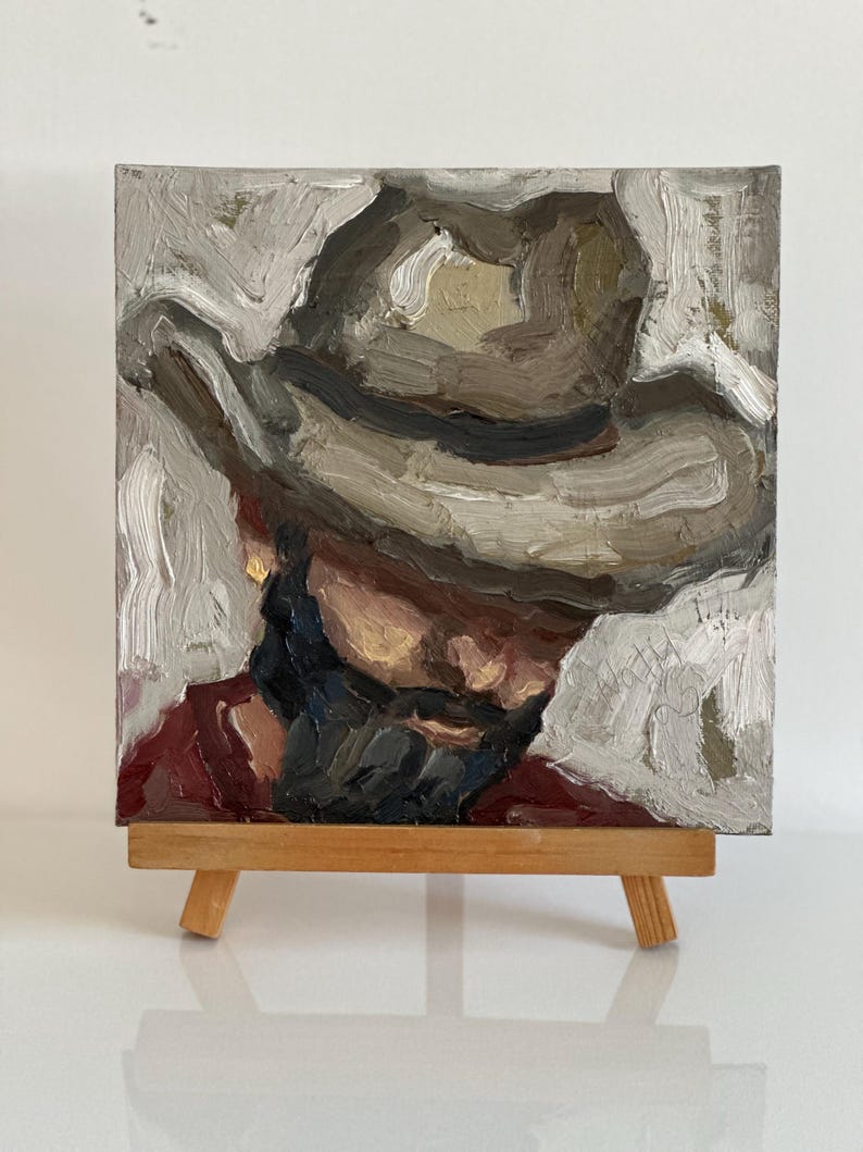 Cowboy Original Oil Painting: Man Portrait Semi Abstract Impasto Ranch ...