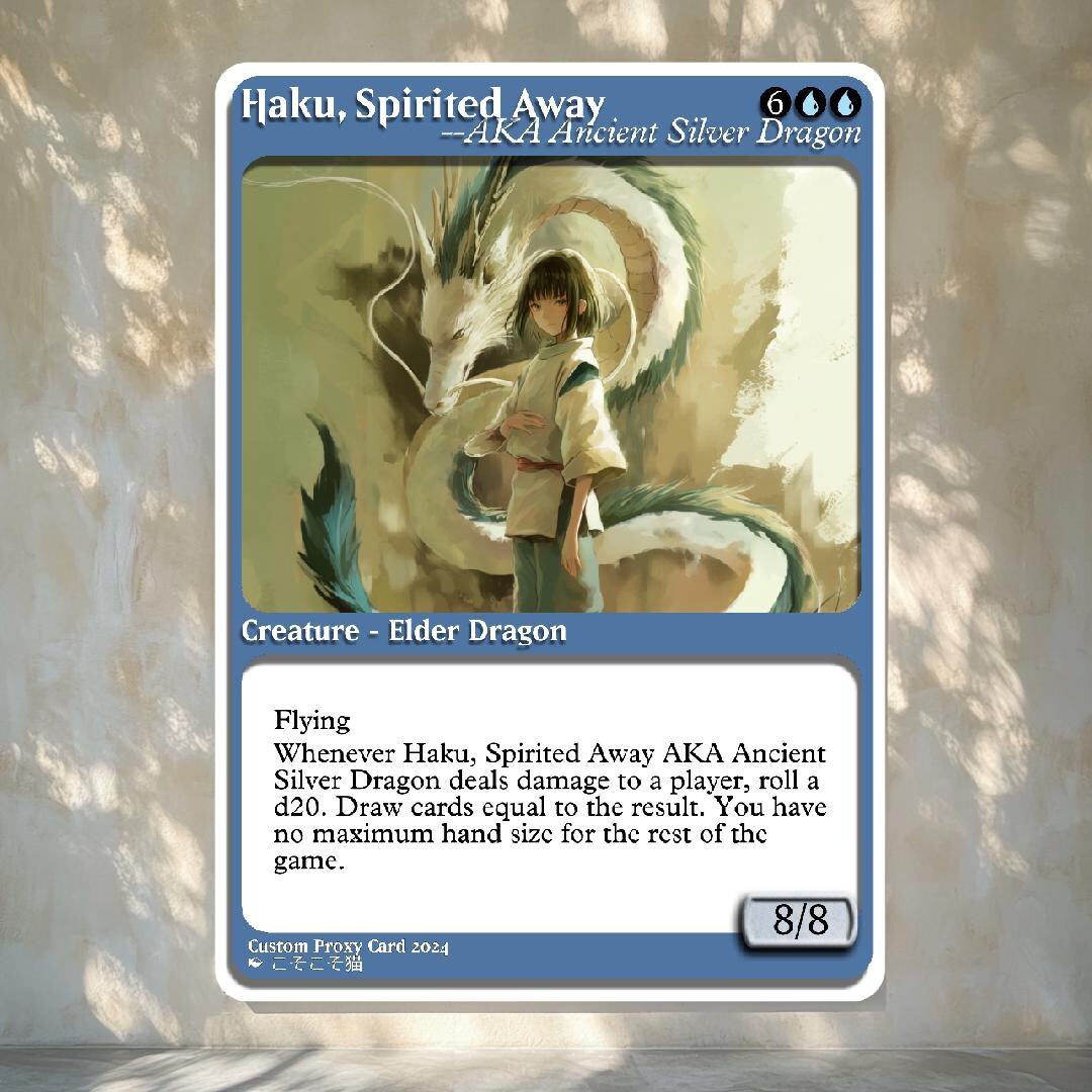 Ancient Silver Dragon Depict as Haku From Sprited Away MTG Proxy for Magic the Gathering Play ...