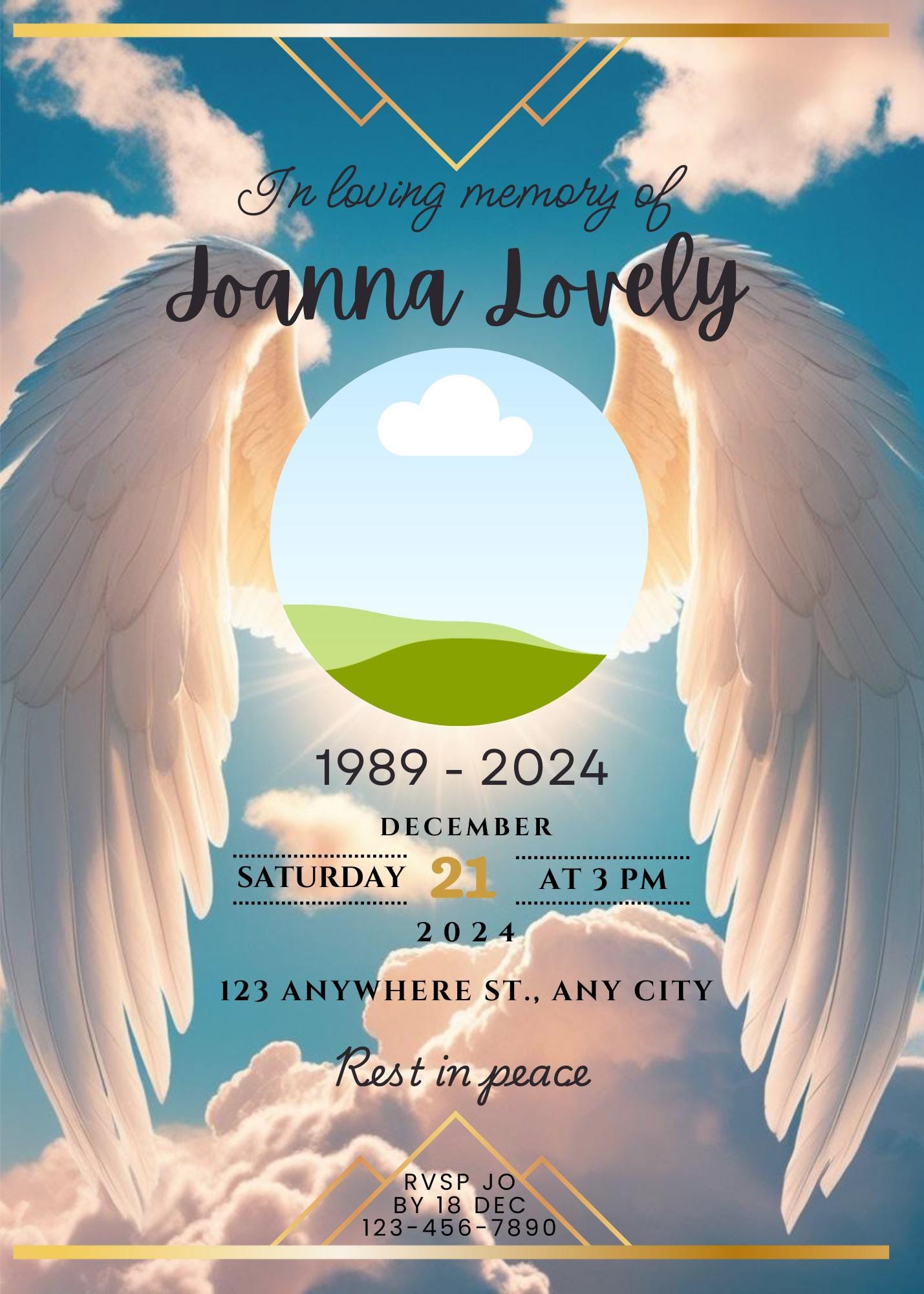 Elegant Funeral Invitation Template, Editable Memorial Service Notice ...
