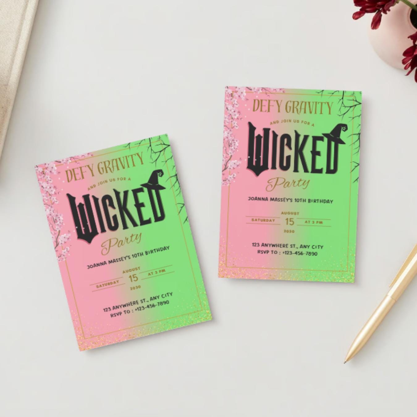 Wicked Party Invitation and Favor Bag Tags for Birthday Editable Invite ...
