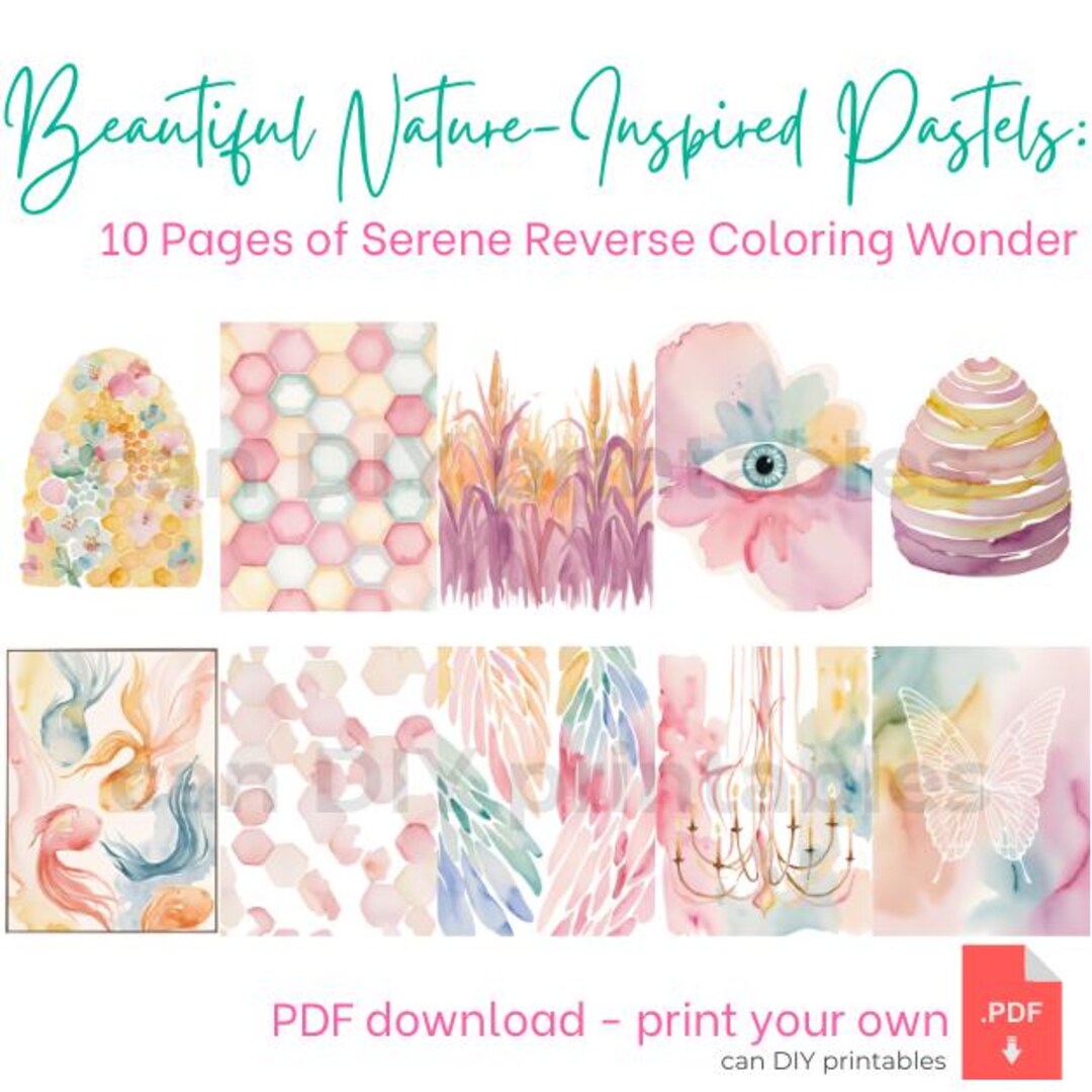 Nature Inspired Pastel Reverse Coloring Pages for Mindful Freeform ...