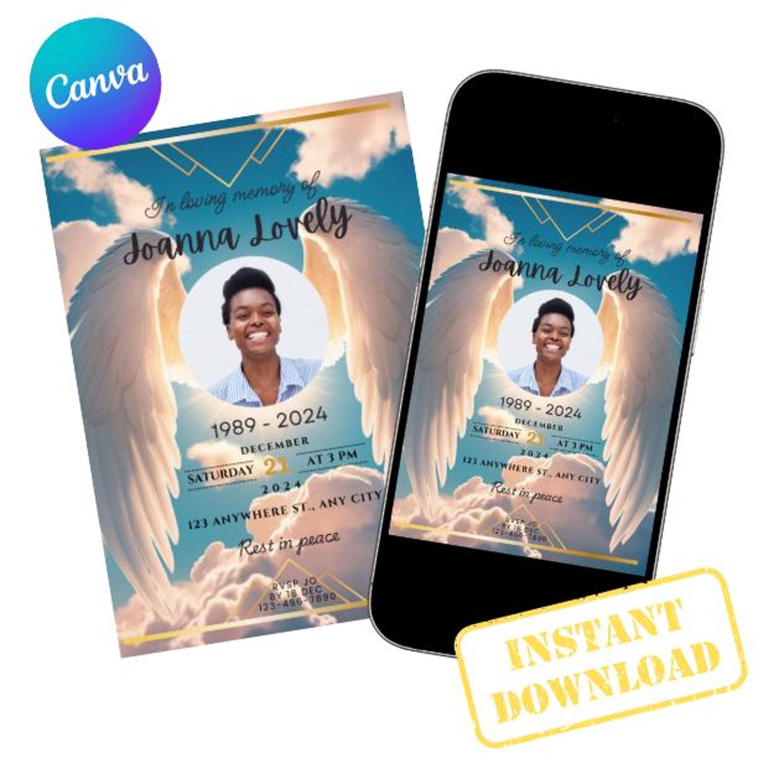 Elegant Funeral Invitation Template, Editable Memorial Service Notice ...