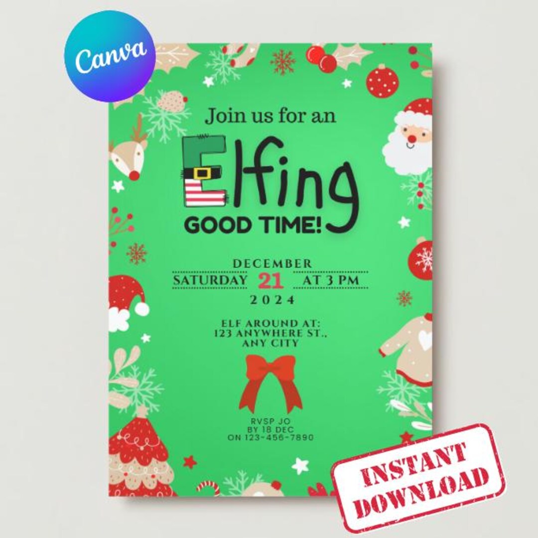 Elfing Good Time Christmas Party Invitation Green and Red Elfing Around ...
