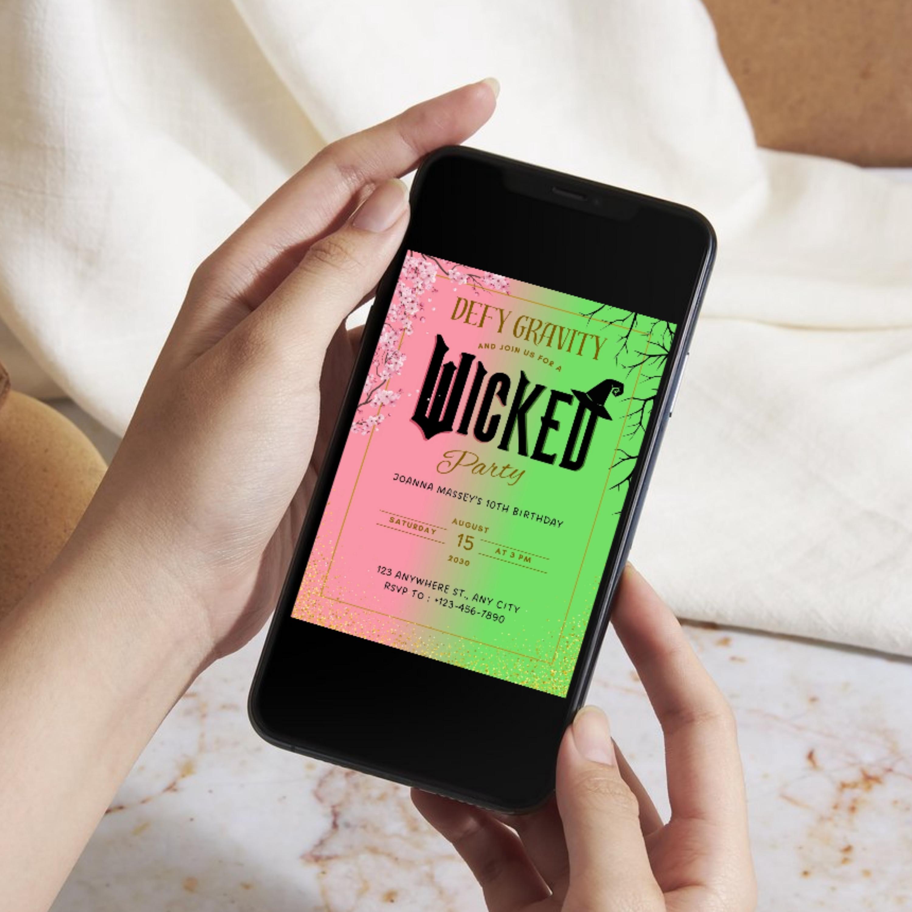 Wicked Party Invitation for Birthday Editable Invite Pink and Green ...