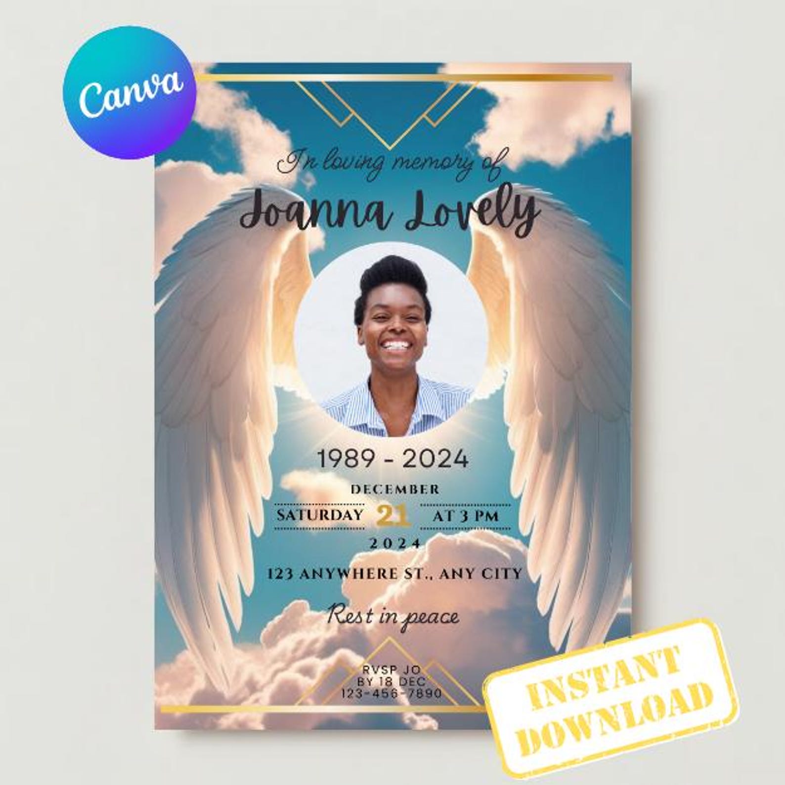 Elegant Funeral Invitation Template, Editable Memorial Service Notice ...