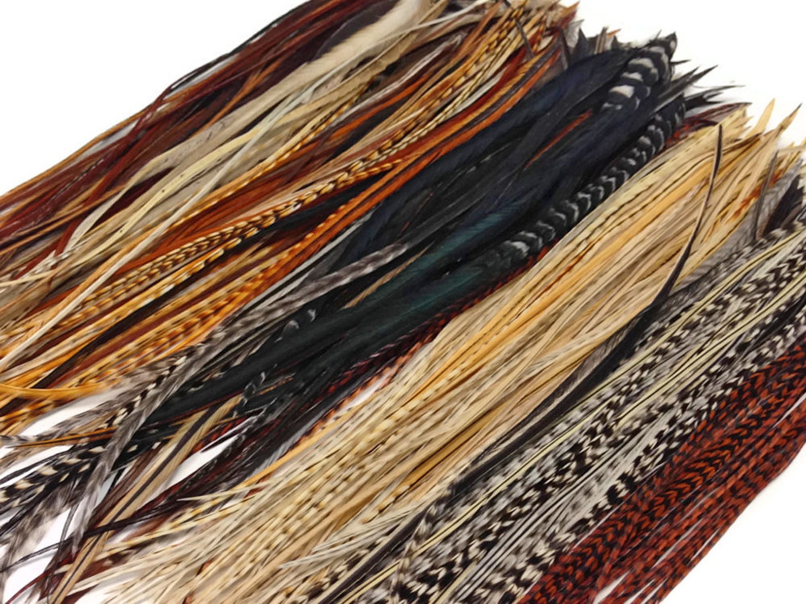 50 Pieces - Natural Thin Long Whiting Farms Rooster Saddle Hair ...