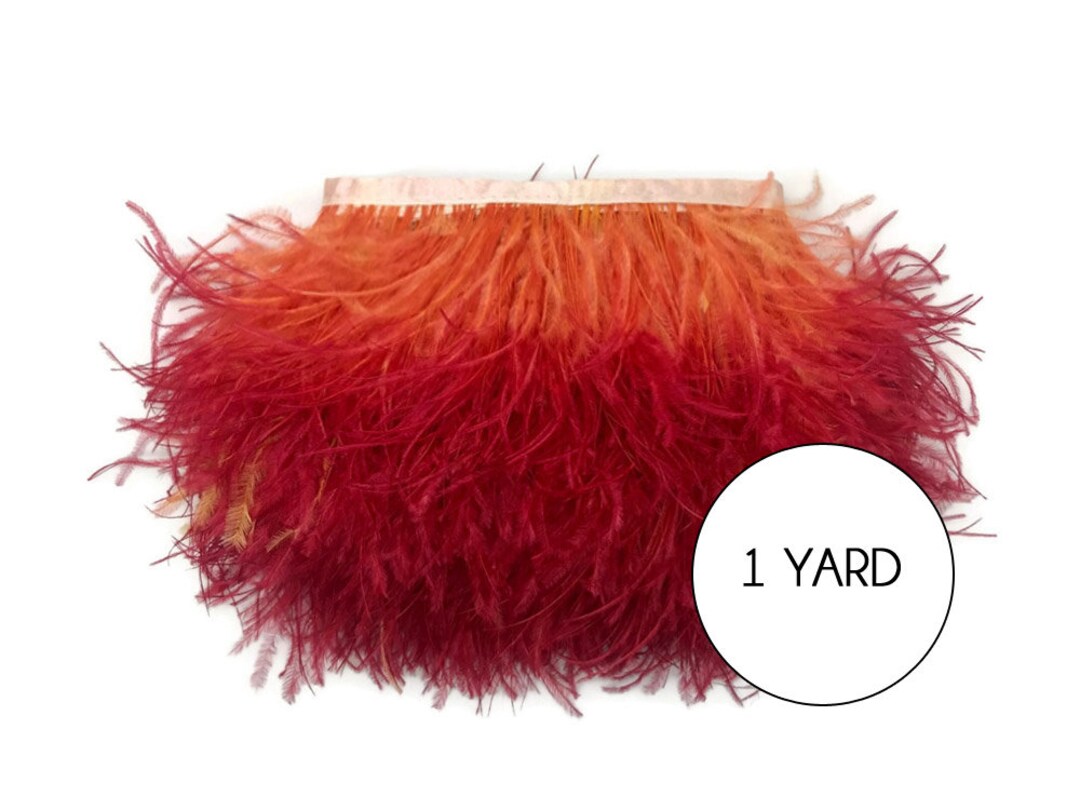 Red Ostrich Feathers, 1 Yard - Sunset Orange Ombre Ostrich Fringe Trim ...