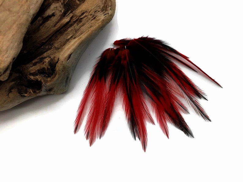 Red Laced Pointy Feathers, 10 Pieces - Claret Dyed BLW Laced Short ...