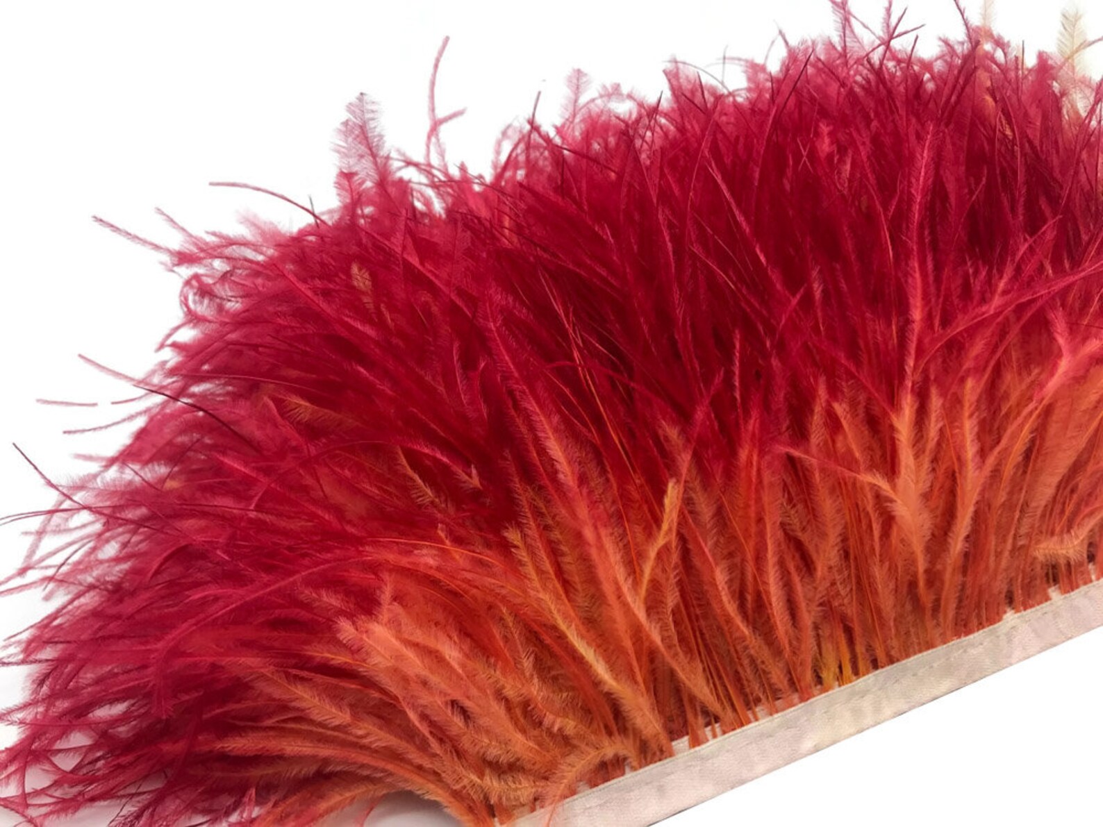 Red Ostrich Feathers, 1 Yard - Sunset Orange Ombre Ostrich Fringe Trim ...
