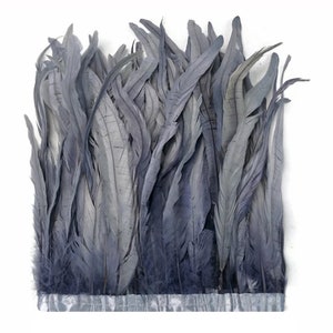 Rooster Tail Feathers, 1 Yard - 10-12" Silver Gray Bleach and Dyed ...