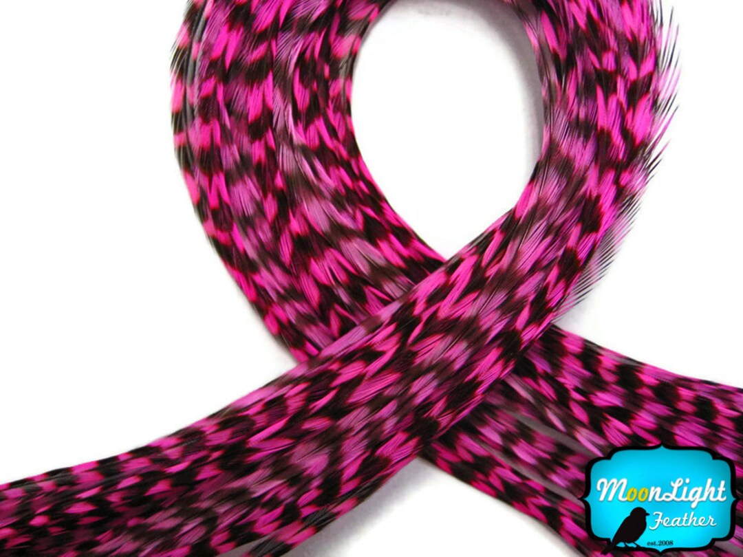 Pink Hair Feathers, 10 Pieces - HOT PINK Thin Long Grizzly Rooster Hair ...