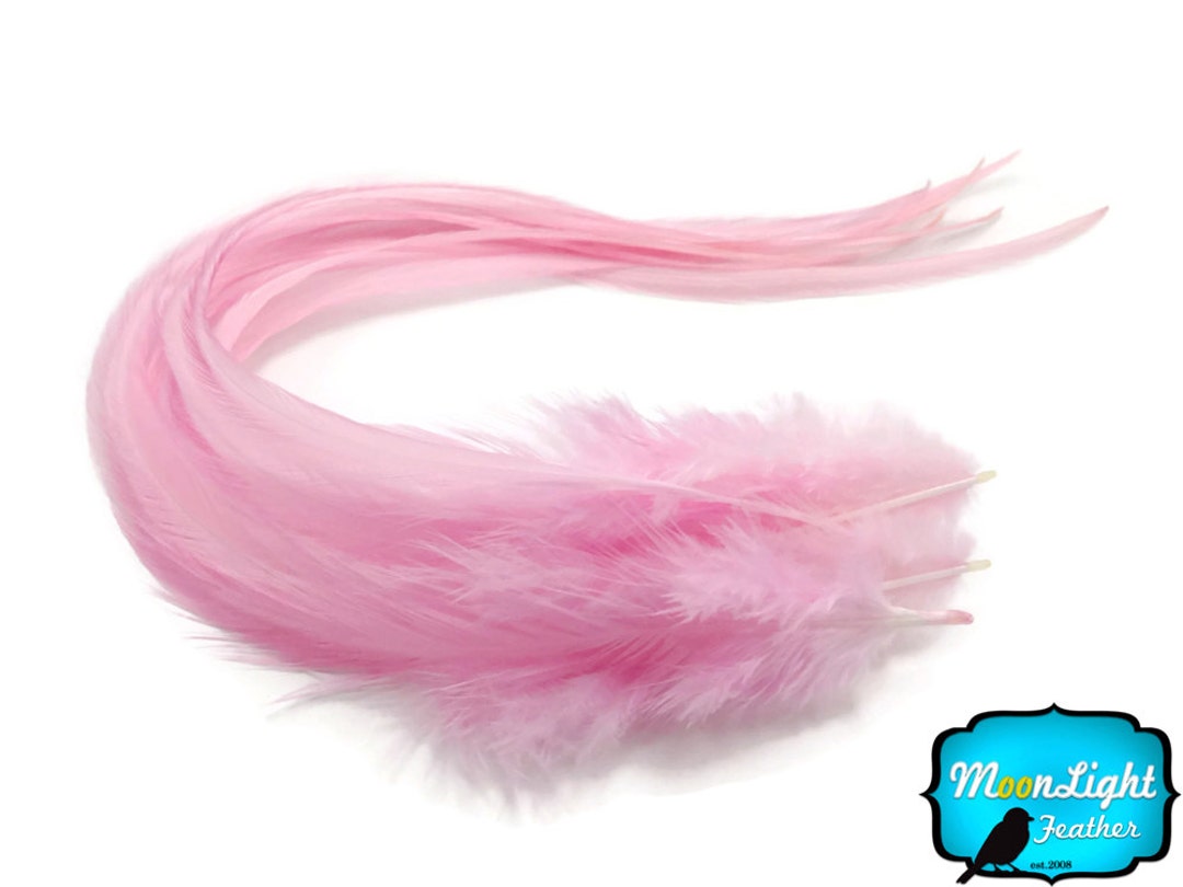Hair Feathers, 6 Pieces - SOLID LIGHT PINK Thick Long Rooster Hair ...
