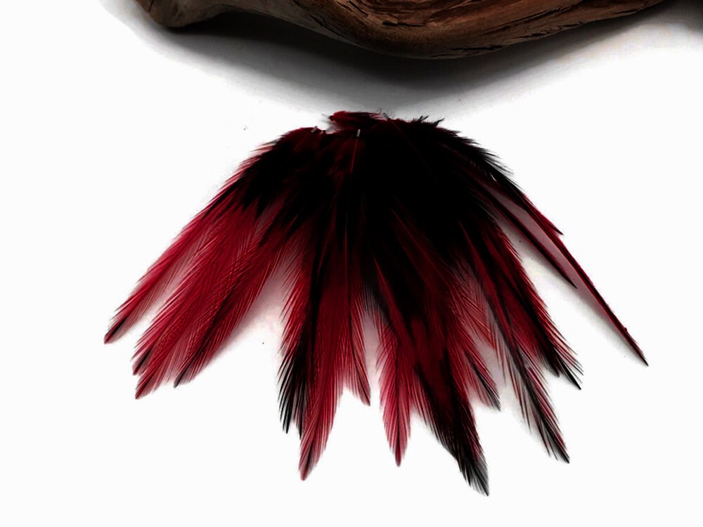 Red Laced Pointy Feathers, 10 Pieces - Claret Dyed BLW Laced Short ...