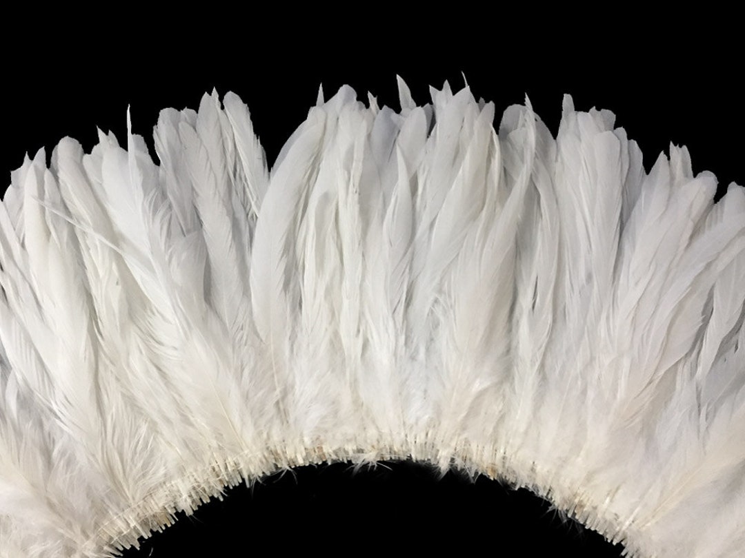 25 Rooster Feathers, 2.5 Inch Strip - 8-10" WHITE Strung Bleach Coque ...