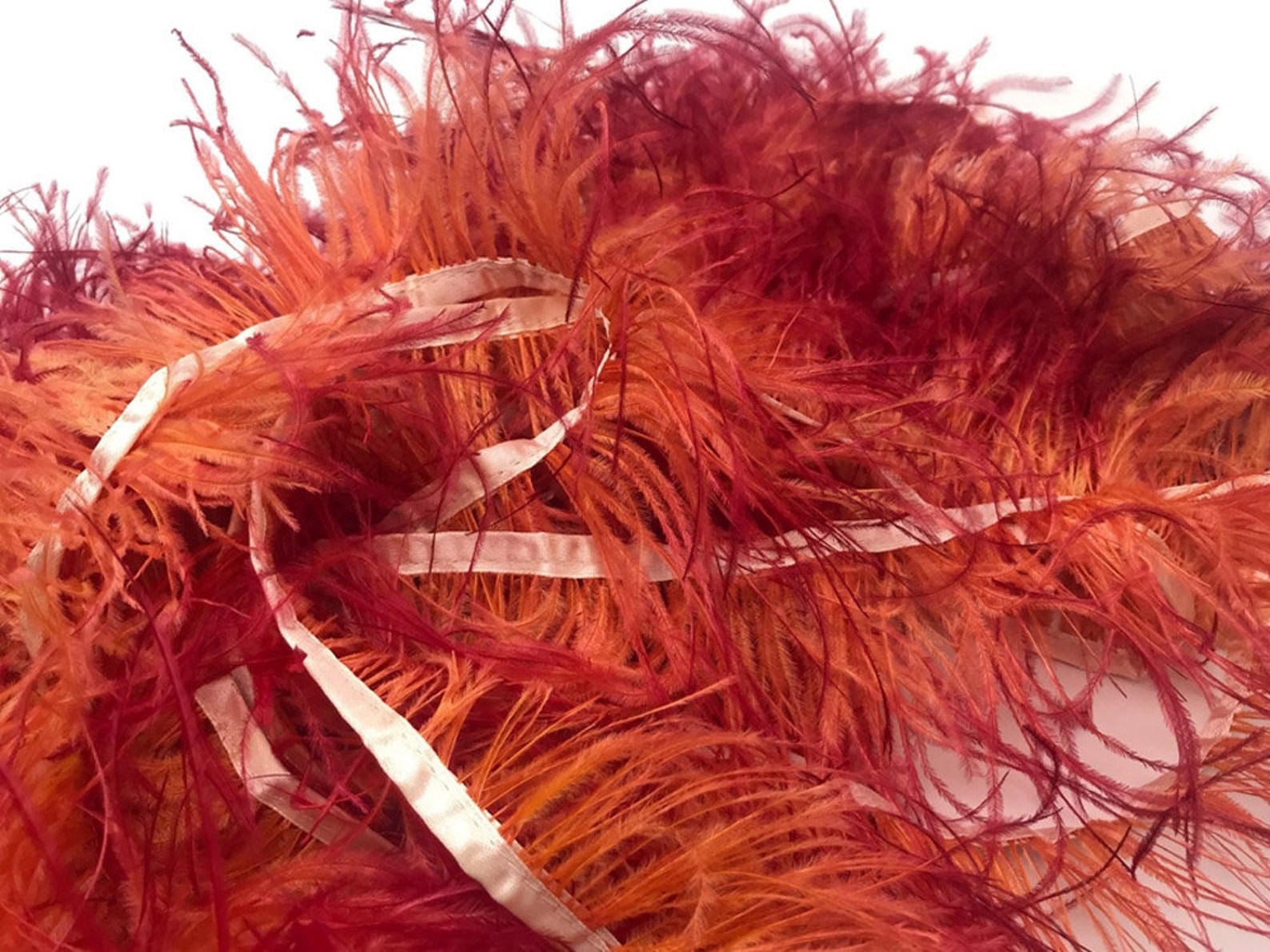 Red Ostrich Feathers, 1 Yard - Sunset Orange Ombre Ostrich Fringe Trim ...