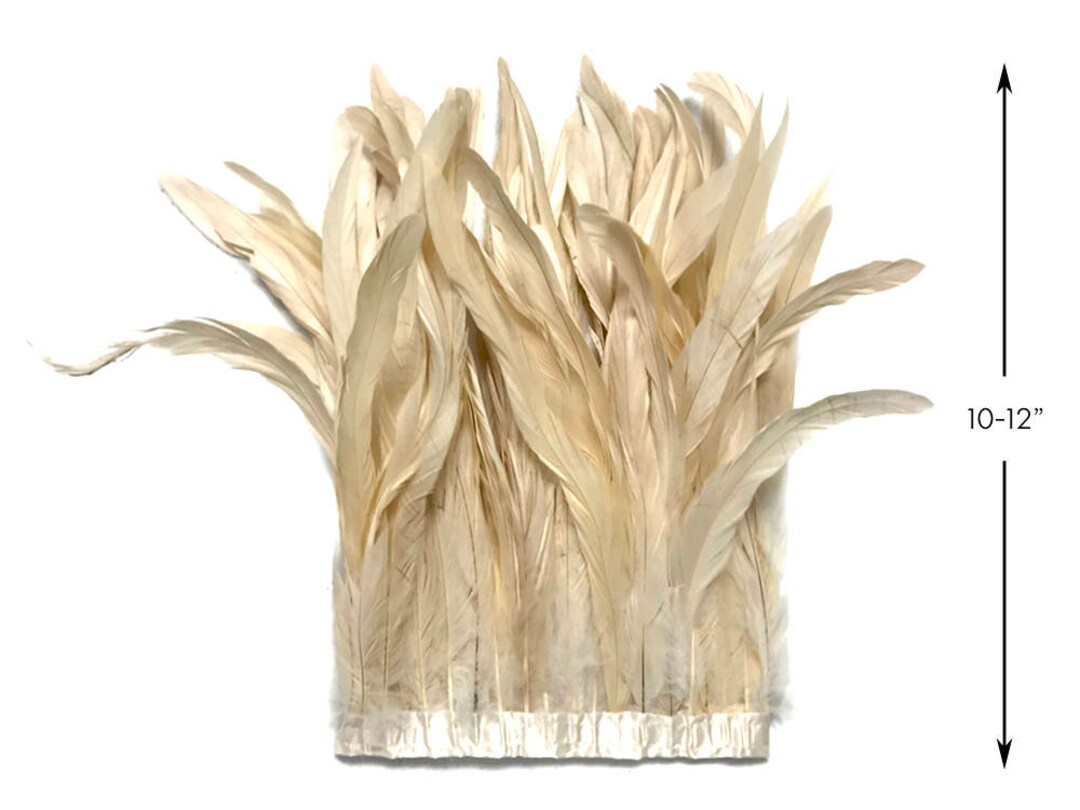 Strung Feathers, 1 Yard - 10-12" Ivory Bleach and Dyed Coque Tails Long ...