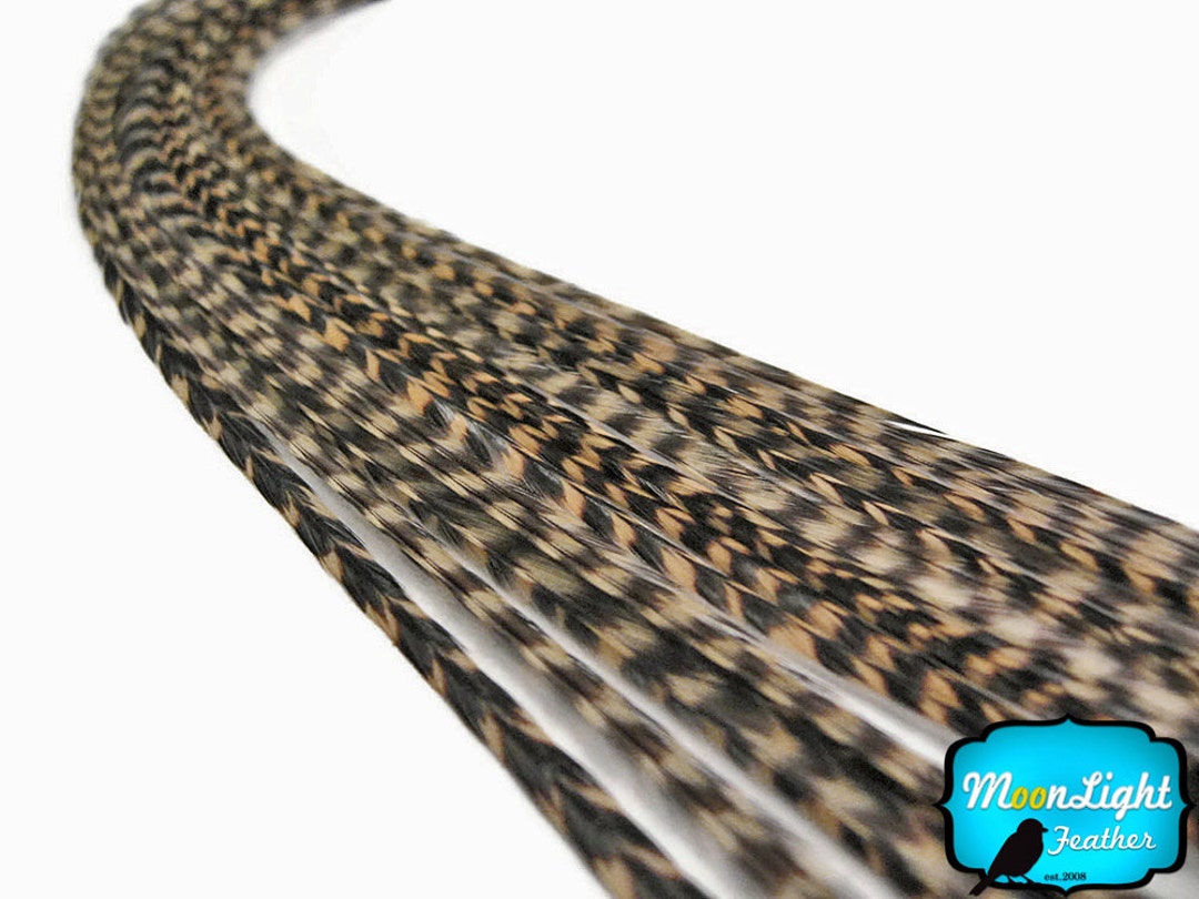 Hair Feathers, 1 Piece - TAN Thin Long Grizzly Rooster Hair Extension ...