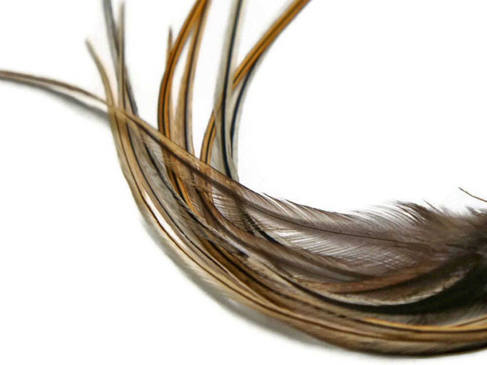 Hair Feathers, 1 Dozen - Medium Golden Badger Rooster Saddle Whiting ...