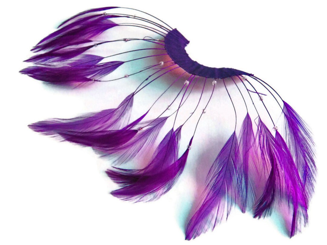 Piuma di struzzo, 1 pezzo metà di perline viola Pinwheel spogliato ...