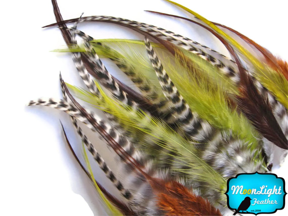 Mix Hair Feathers 2 Dozen SHORT OLIVE MIX Grizzly Rooster | Etsy