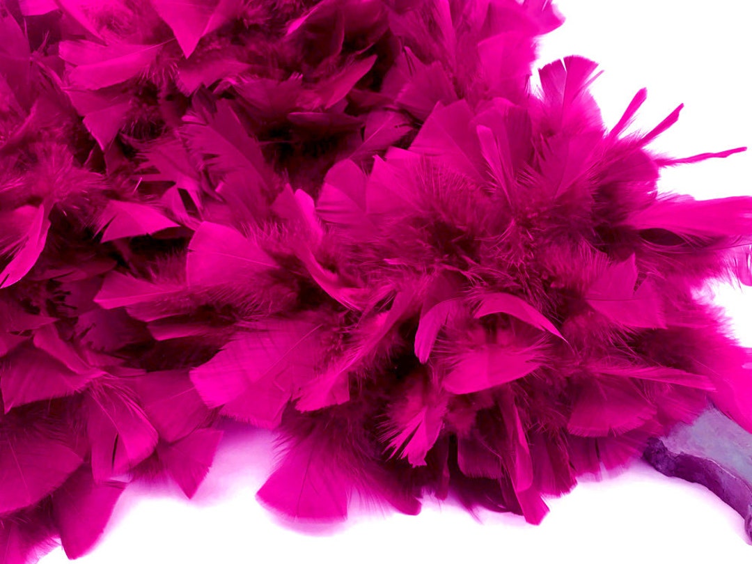 Large Feather Boa, 2 Yards - Hot Pink Turkey Flat Heavyweight Feather ...