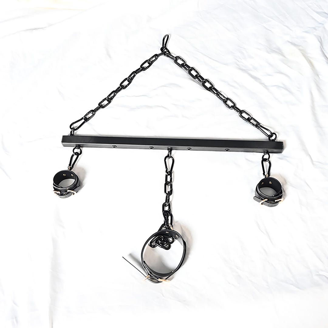 Handcuff and Head Restraint Bar for BDSM Play, Bondage Gear With Chains ...