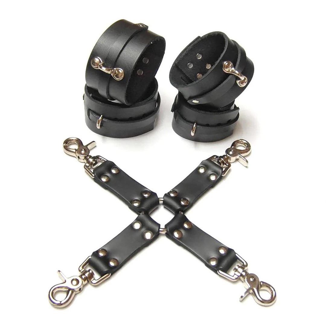 Leather Hog Tie Bondage Kit, BDSM Bondage Restraints Set With Black ...