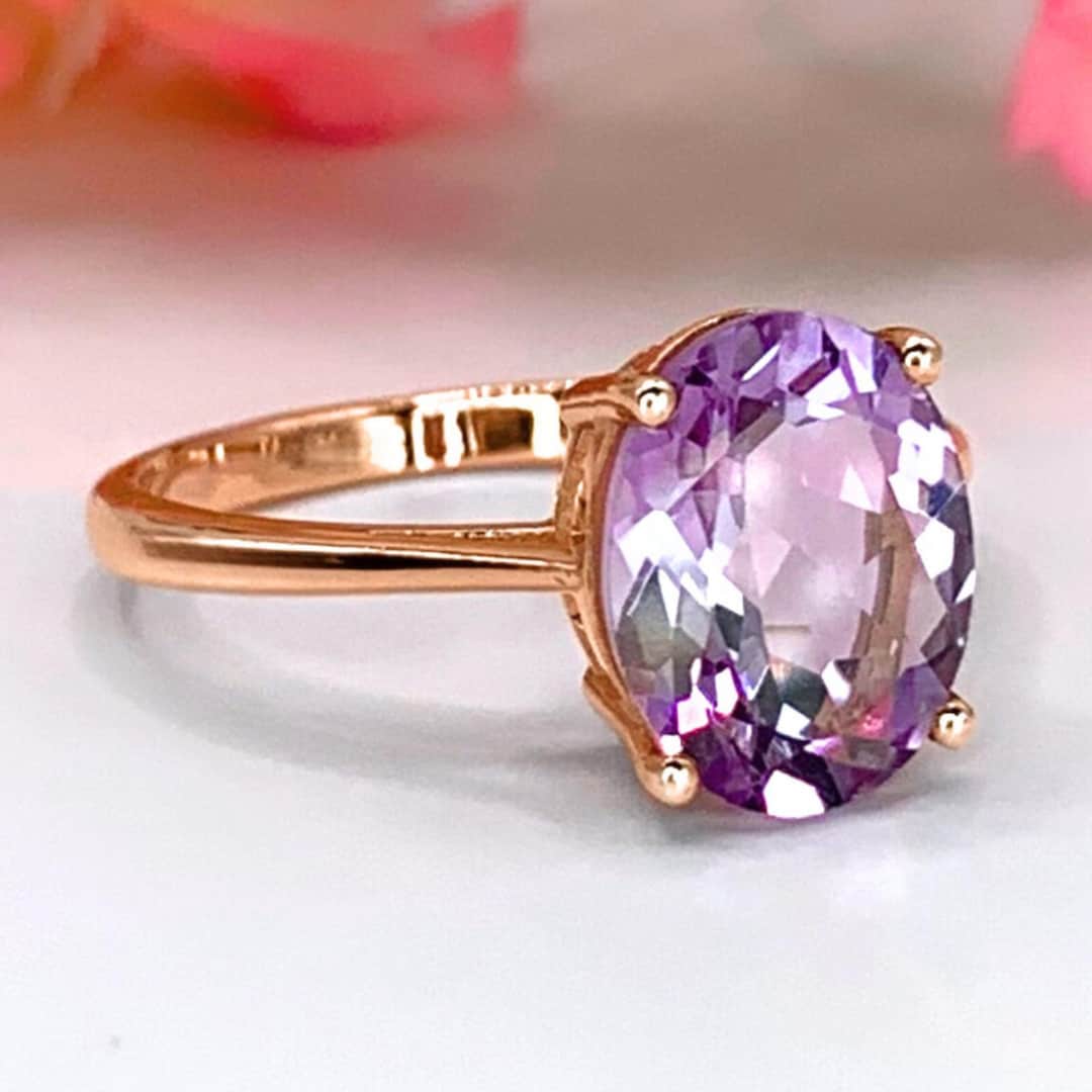 Pink Amethyst Ring 14K Gold 2.75ct Oval Amethyst Solitaire Ring ...