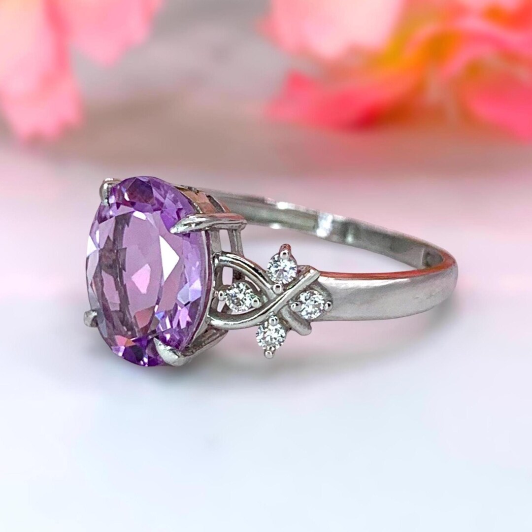 Pink Amethyst Ring 14K Gold Oval Amethyst Ring February Birthstone ...