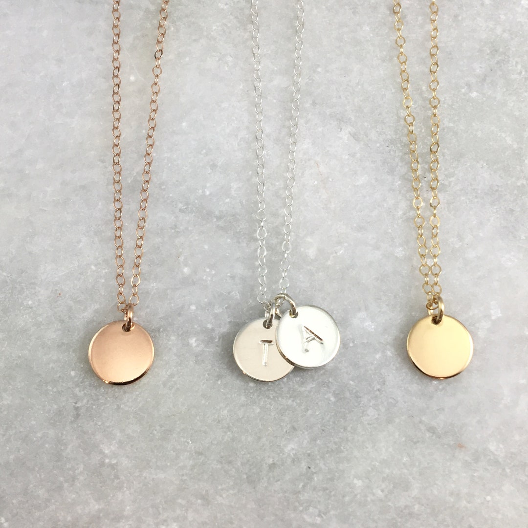 Customizable Small Disc Necklace Hand Stamped - Etsy