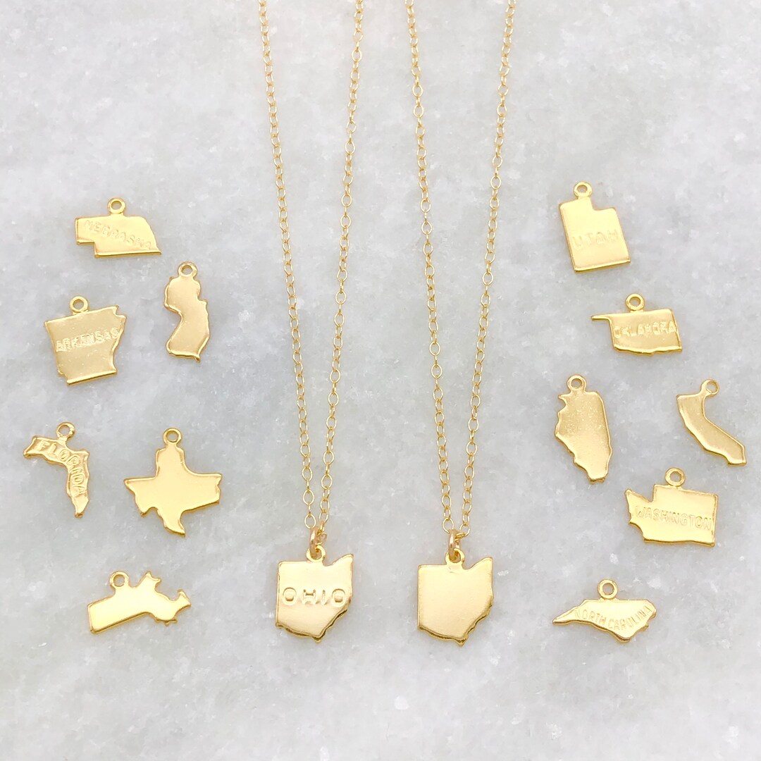 Gold State Necklace | State Pride | Dainty Chain | Heart | State Name ...