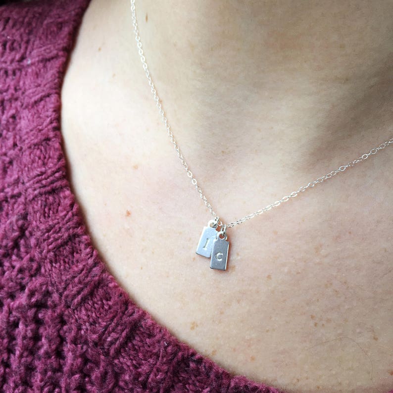 Hand Stamped Tag Necklace | Dainty Necklace | Monogram | Personalized ...