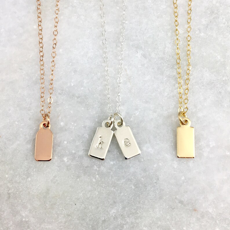 Hand Stamped Tag Necklace Dainty Necklace Monogram - Etsy