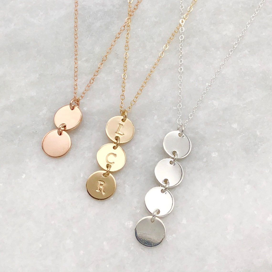 Customizable Stacked Disc Necklace | Sterling Silver, Gold Filled - Etsy
