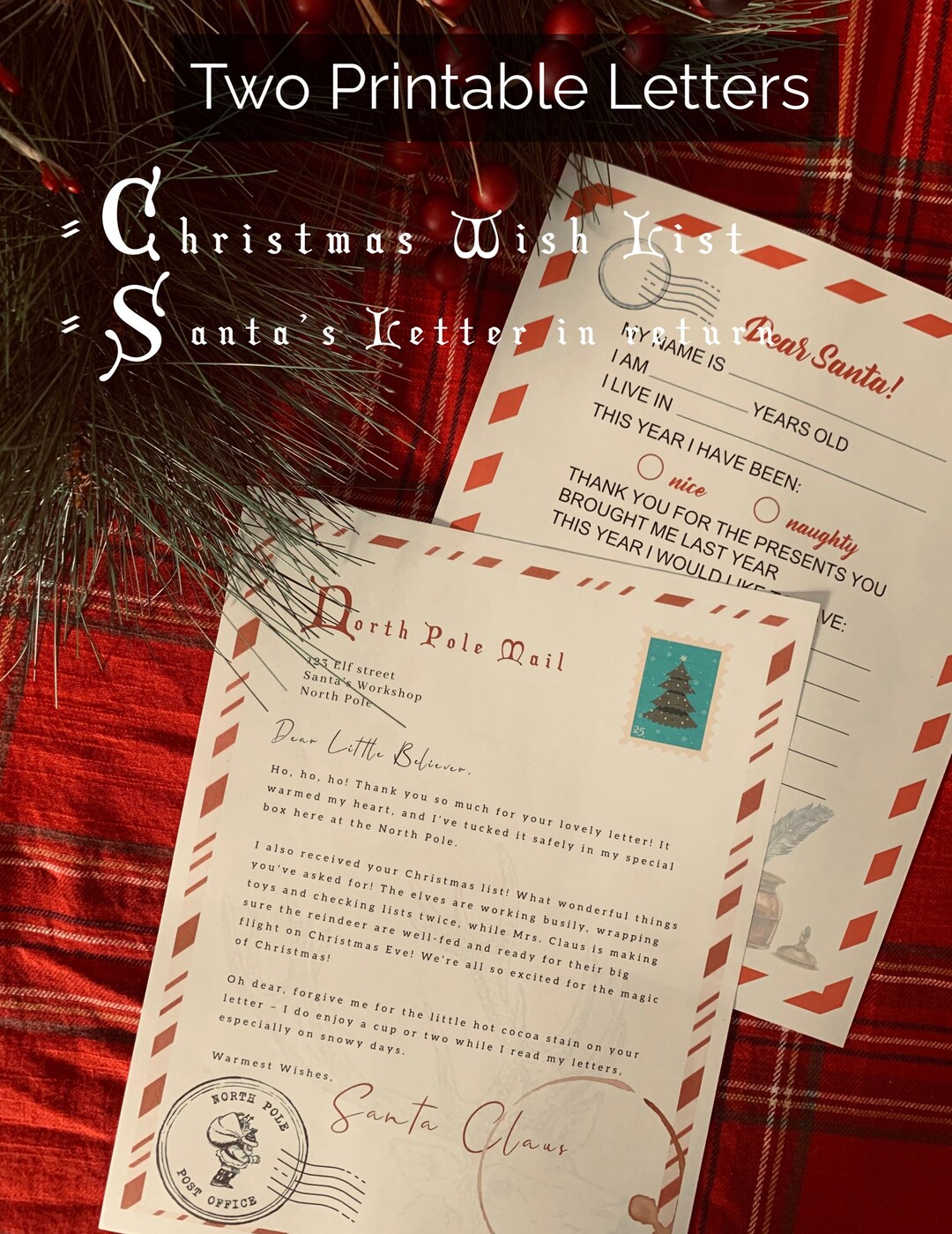 Printable Letter From Santa and Christmas Wish List I Instant Download ...