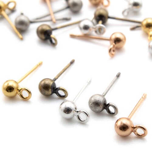 4 Pairs 4mm Ball Ear Posts With 1.5mm Loops in Silver Plate | Etsy