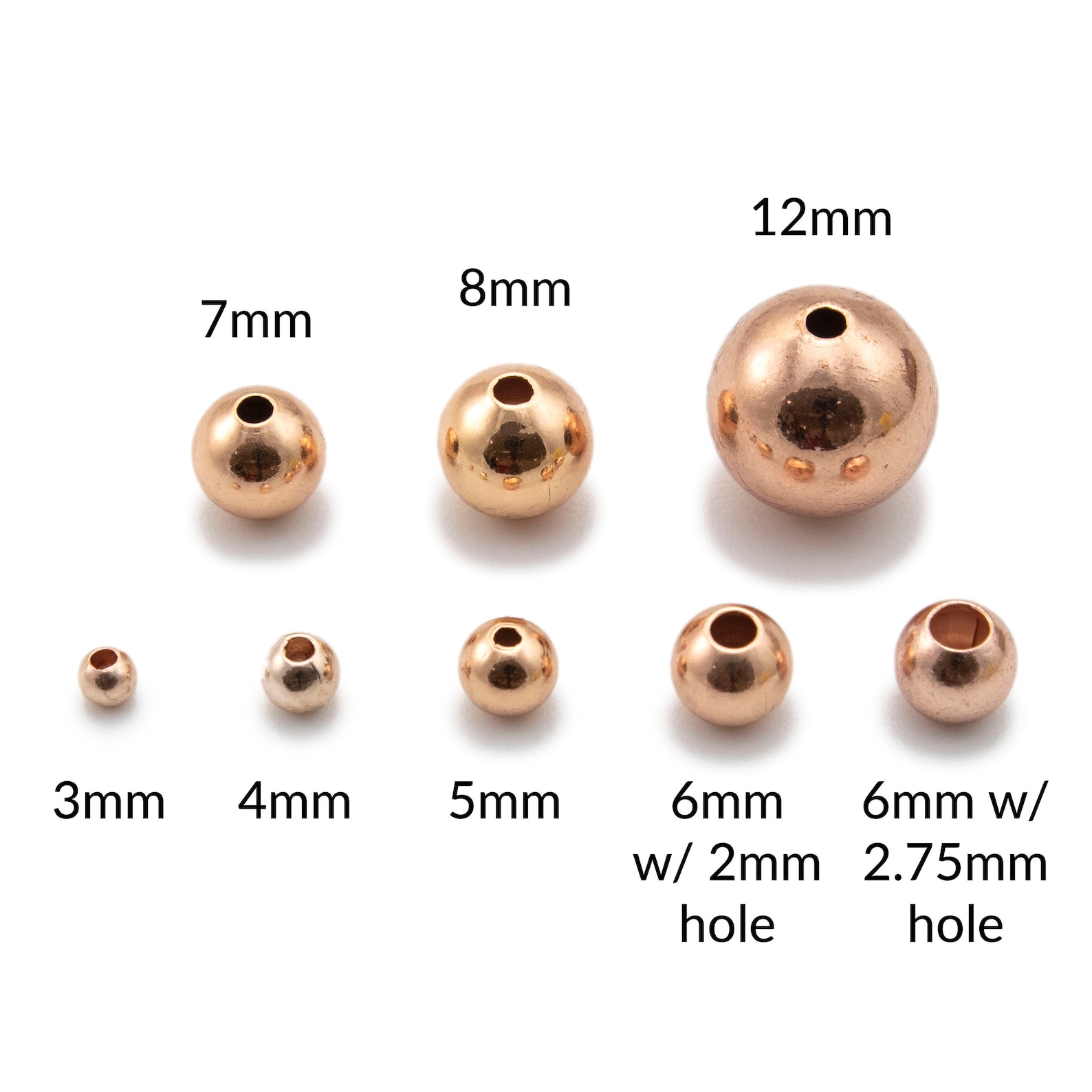 50 Rose Gold Plated Smooth Round Beads - You Pick Size 3mm, 4mm, 5mm ...