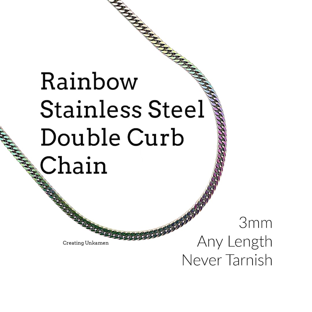 3mm Double Curb Chain in Rainbow Anodized Surgical Steel - by the Foot ...
