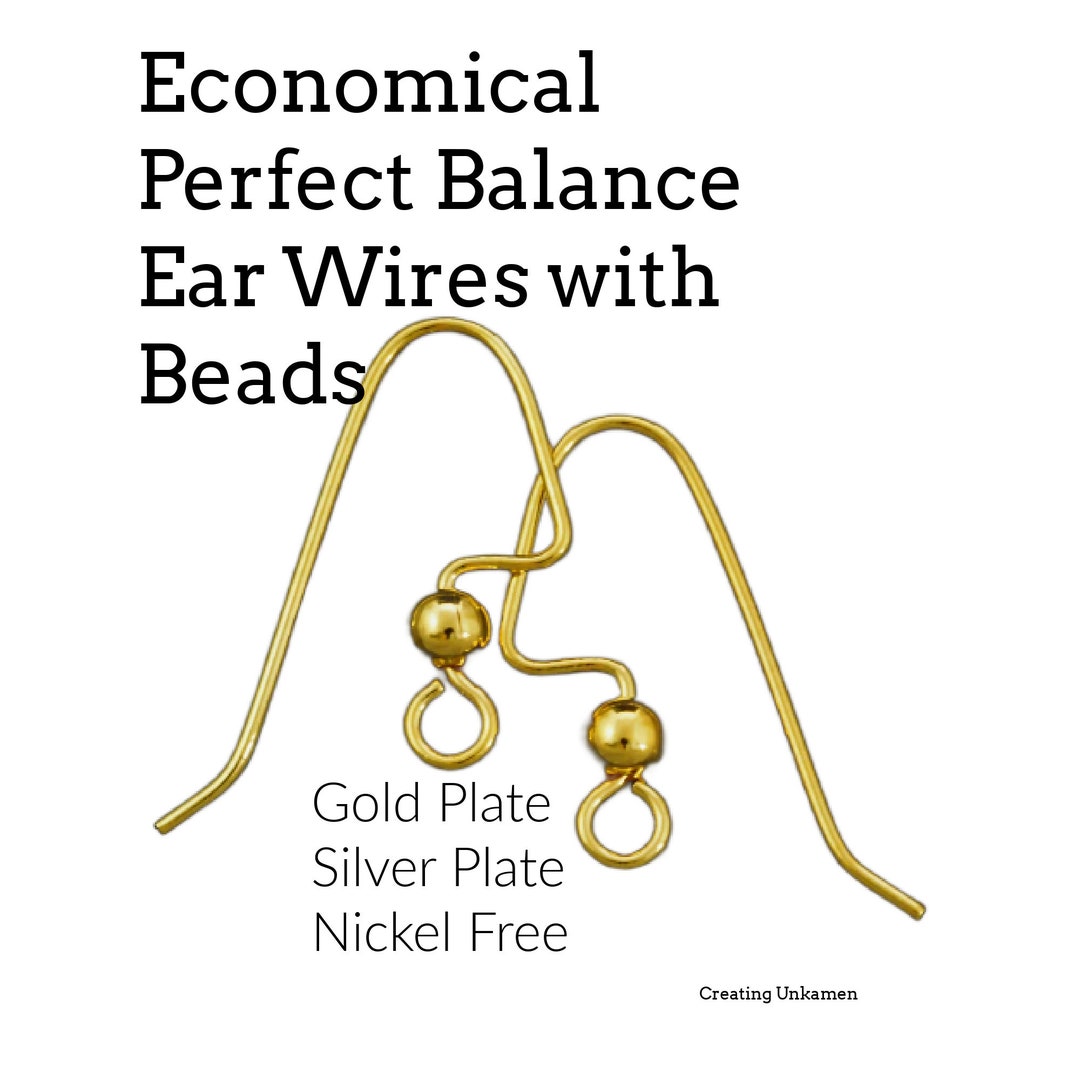 8 Pairs Economical Perfect Balance Ear Wires With Beads in Gold Plate ...