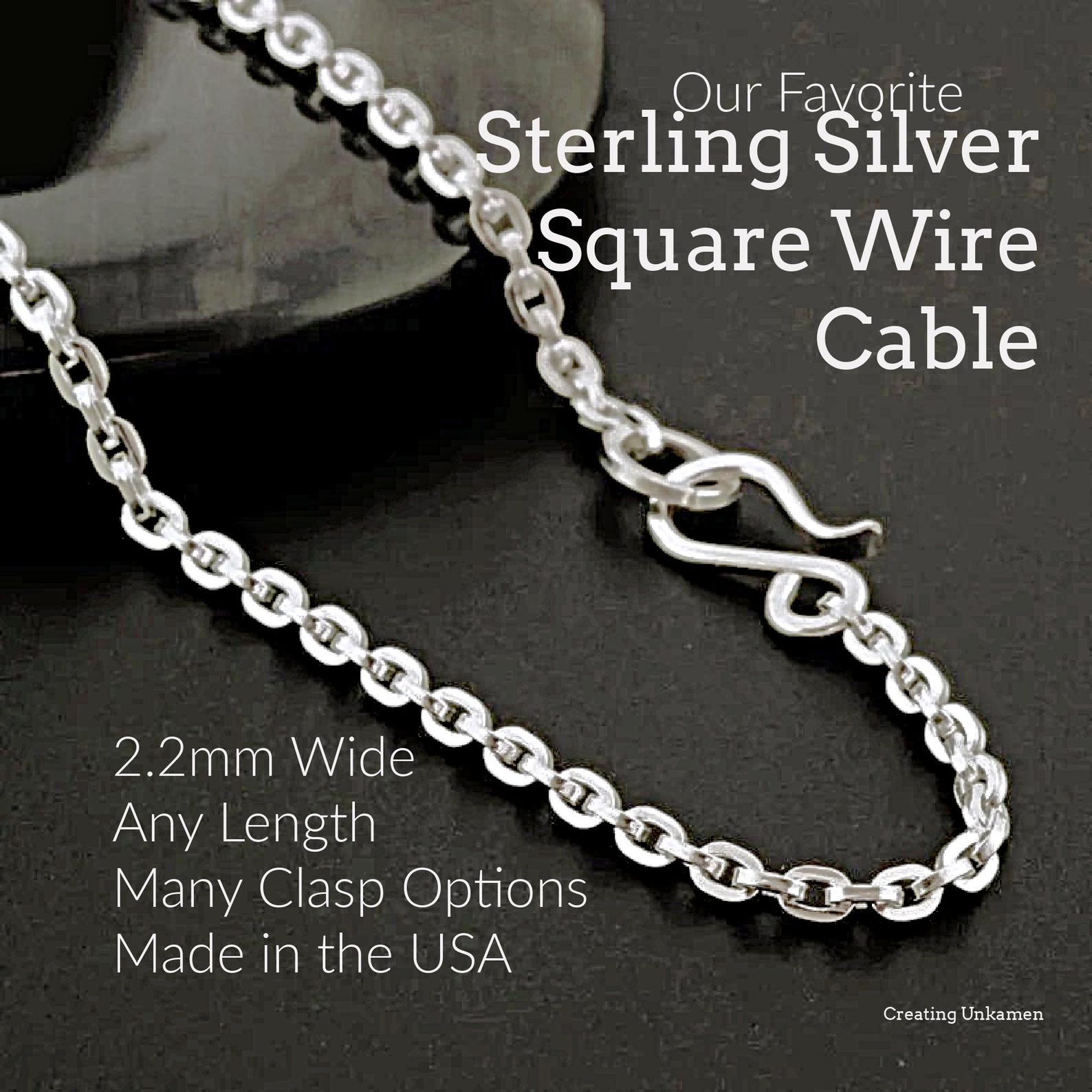 Sterling Silver Chain 2.2mm Square Wire Cable Any Length - Finished or ...