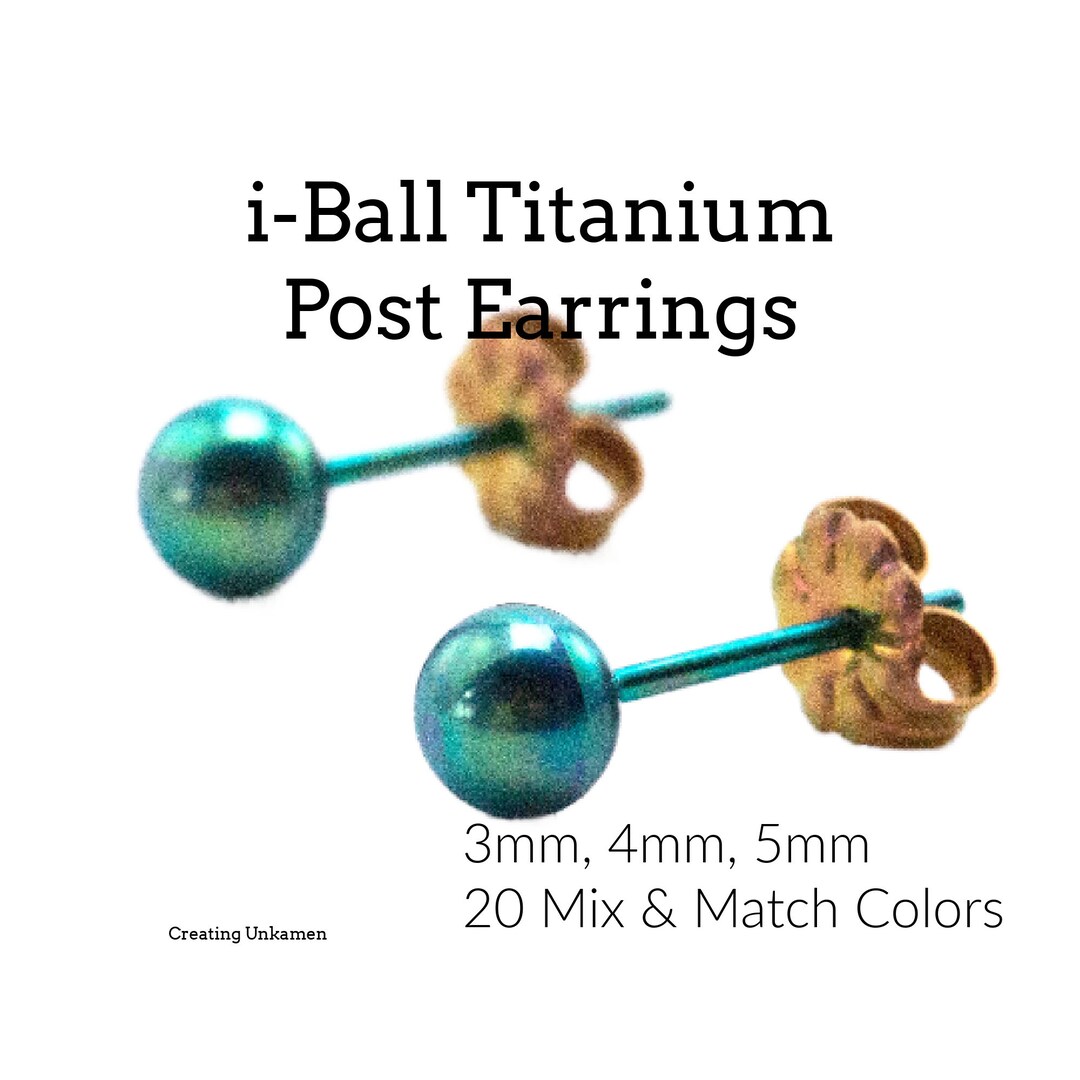 1 Pair I-ball 3mm, 4mm, 5mm Titanium Post Earrings in 20 Mix and Match ...